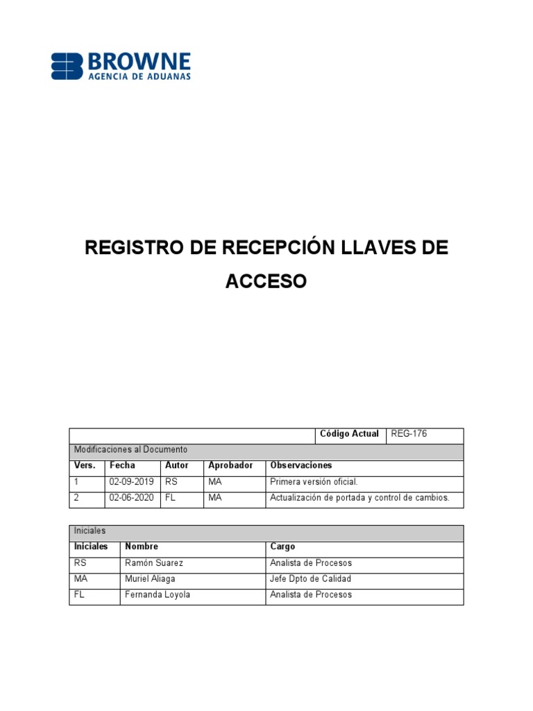 INSTRUCTIVOS Registro Recepcion Llaves de Acceso REG-176 v.2 | PDF