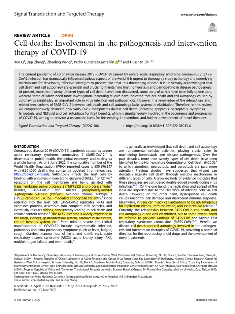 Cell Deaths - Involvement in The Pathogenesis and Intervention | PDF ...