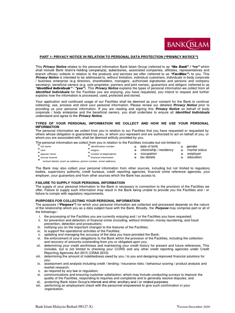 PDPA FORM - V.dec2020 | PDF | Banks | Privacy