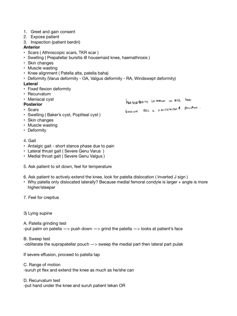 Physical Examination - Knee | PDF | Knee | Musculoskeletal System
