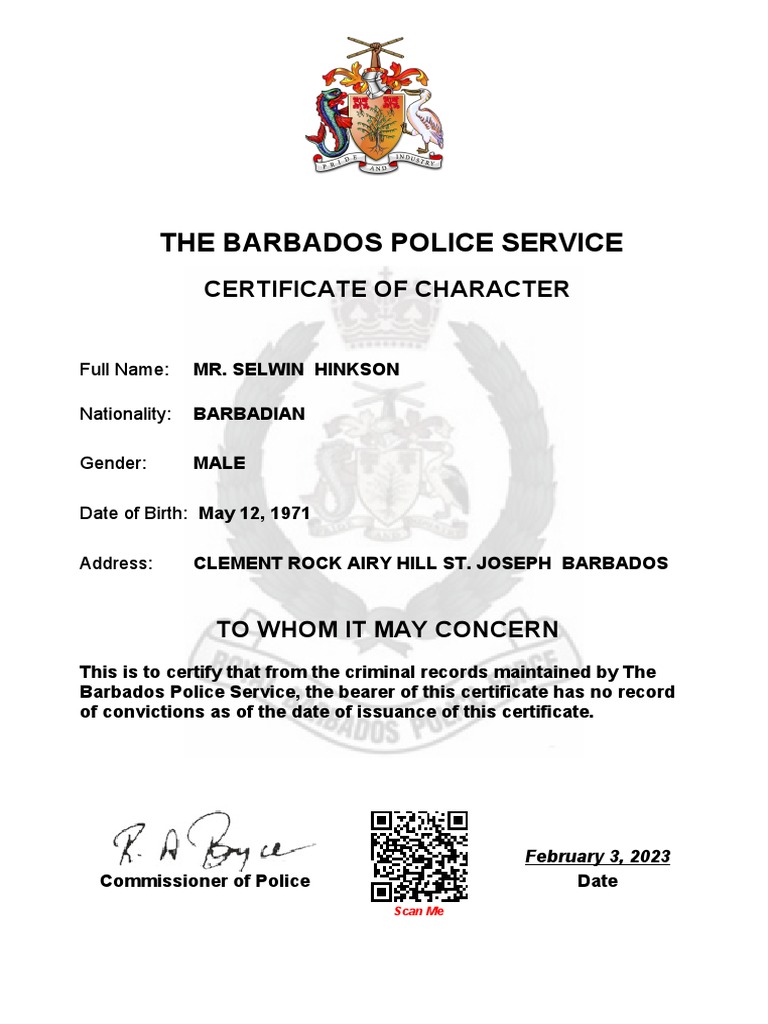 Barbados Police Certificate of Character | PDF | Politics