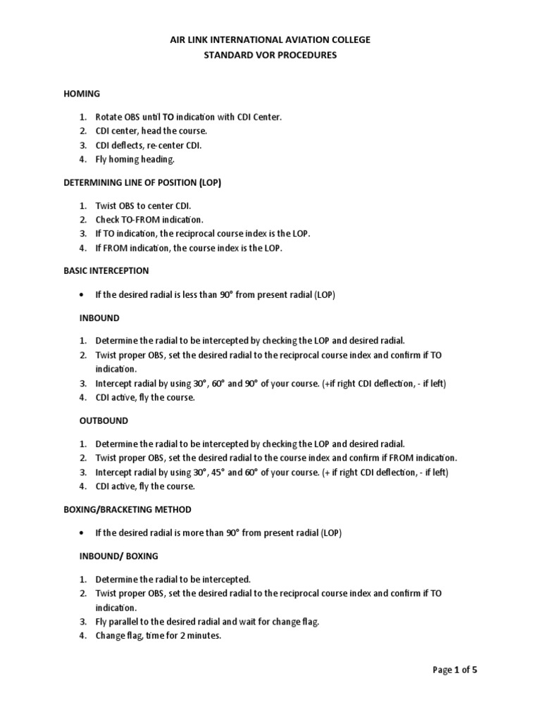 Standard VOR Procedures | PDF | Transport Safety | Aeronautics