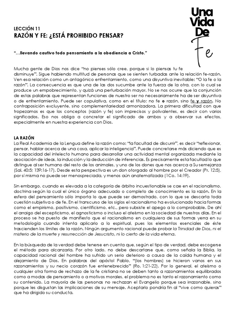 Leccion 11 Razon y Fe | PDF | Fe | Razón