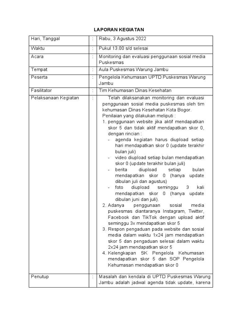 Laporan Kegiatan Monev Dan Evaluasi Keterbukaan Informasi Publik | PDF