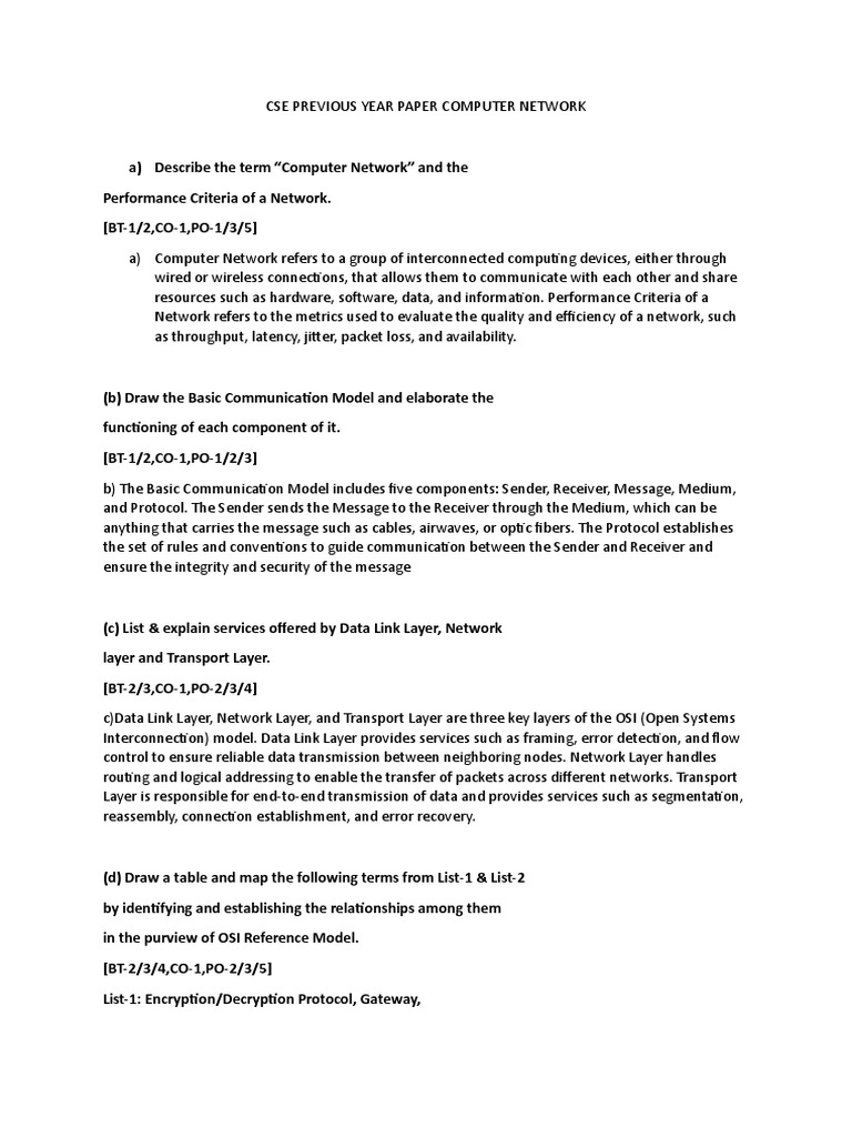 CSE Computer Network Exam Guide | PDF | Transmission Control Protocol | Network Congestion