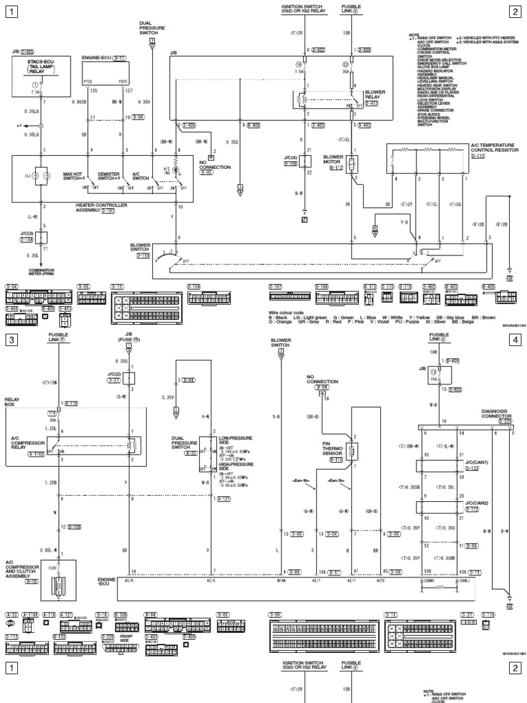 Mitsubishi L200 A/C Wiring Diagram | PDF | Switch | Relay