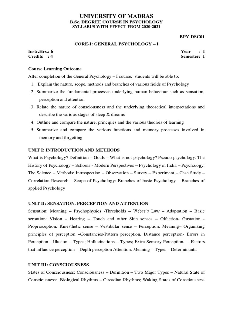 B.Sc. Psychology Syllabus Overview | PDF | Nervous System | Central ...