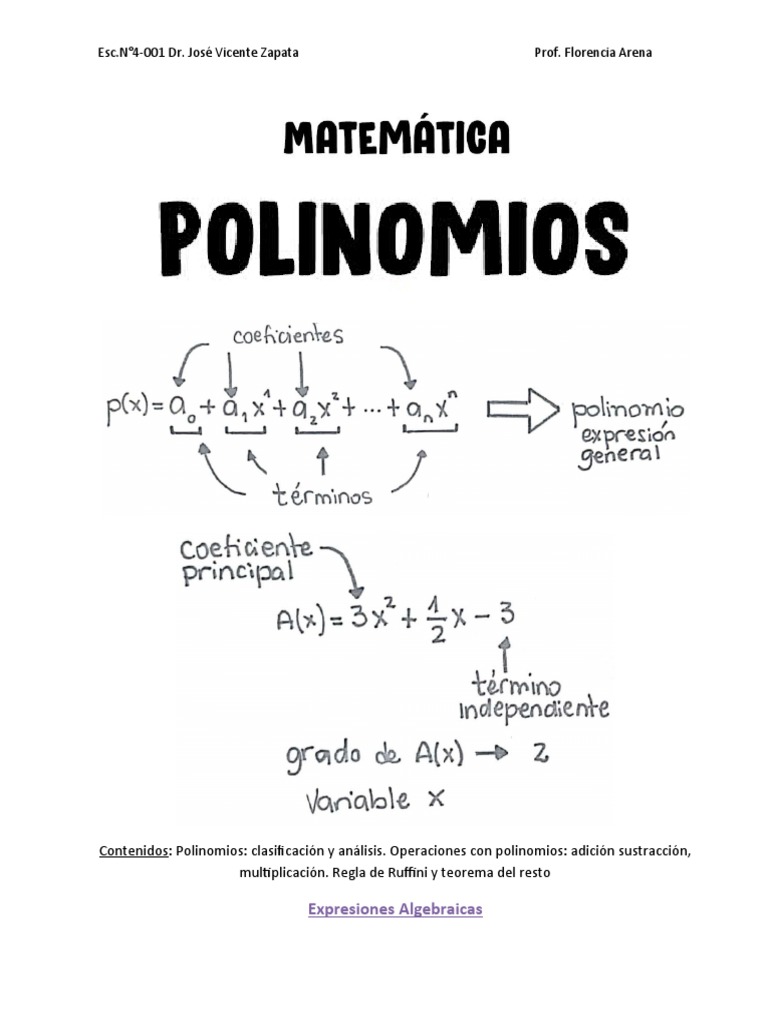 Matemática - Polinomios | PDF | División (Matemáticas) | Sustracción