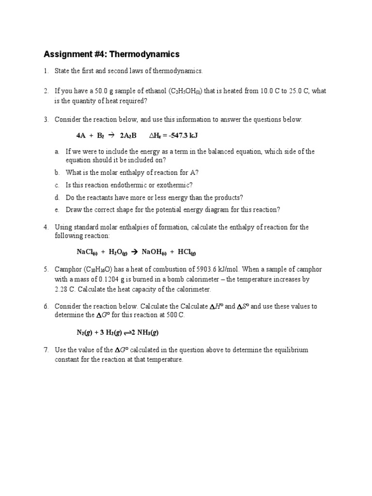 Assignment Thermodynamics | PDF | Science & Mathematics Assignment Thermodynamics | PDF | Science & Mathematics