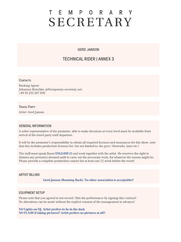 Gerd Janson DJ Technical Rider | PDF | Disc Jockey | Audio Engineering