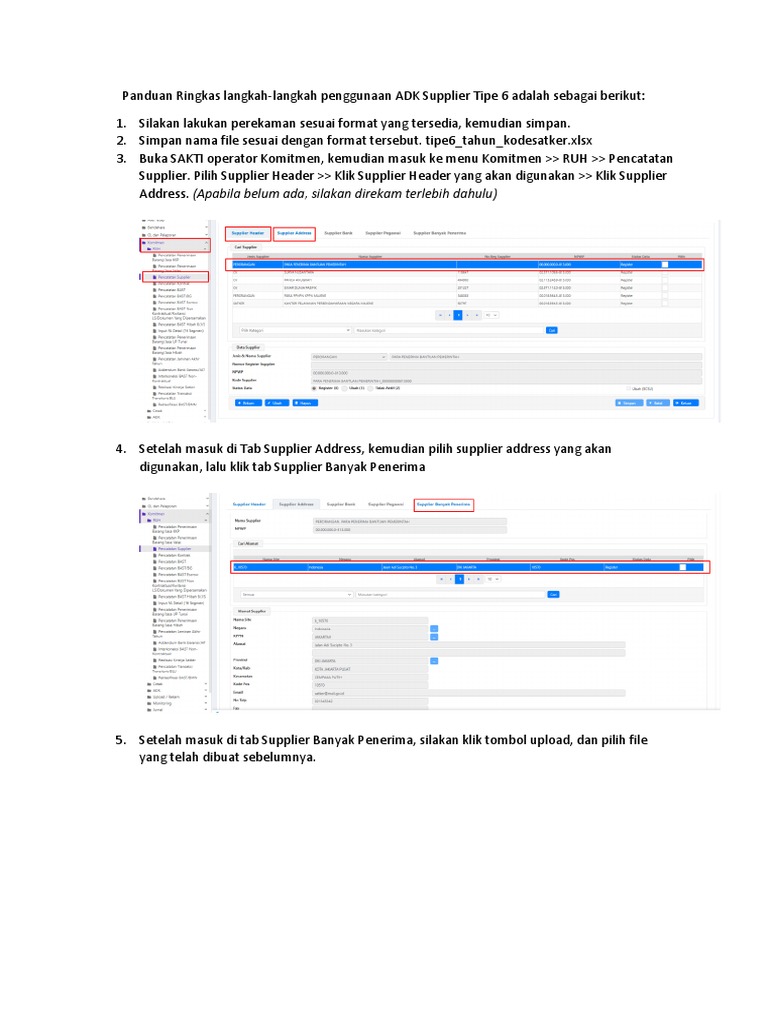 Panduan ADK Supplier Tipe 6 SAKTI | PDF
