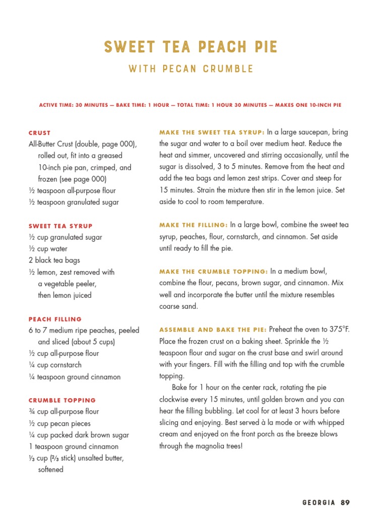 Georgia Sweet Tea Peach Pie From "50 Pies, 50 States." | PDF | Flour ...