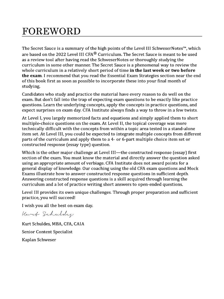 2022 CFA© Level III - Secret Sauce Foreword | PDF 2022 CFA© Level III - Secret Sauce Foreword | PDF