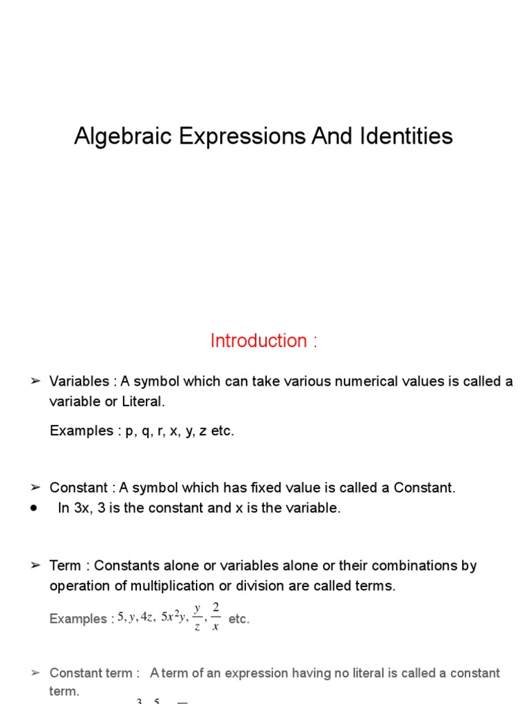 Class - 8 Demo (Algebraic Expression) | PDF