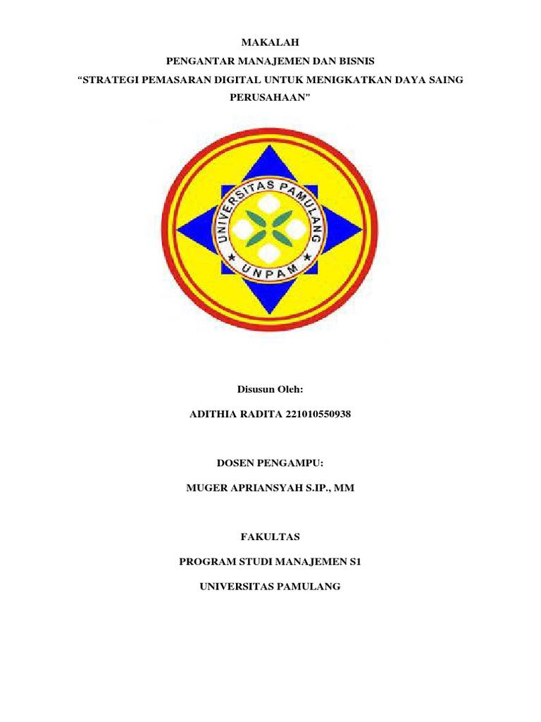 Adithia Radita - Pengantar Manajemen & Bisnis - R. 310 - Reg. C | PDF