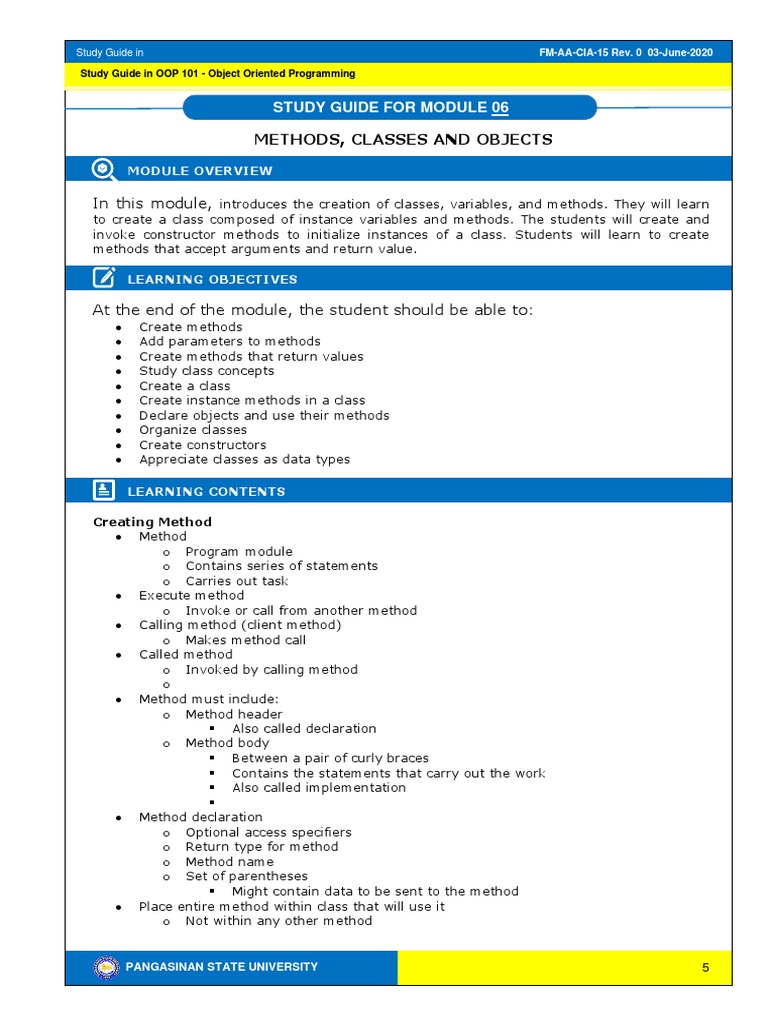 Module 06 Methods Classes And Objects Pdf Method Computer Programming Class Computer 4844