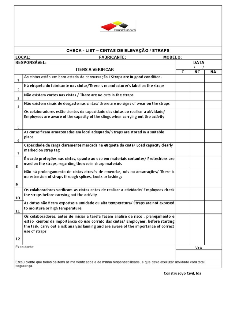 CHECK LIST INSPEÇÃO ÁREA | PDF