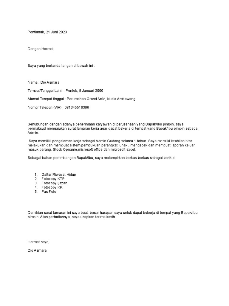 Dokumen Surat Lamaran, CV, Dan Berkas Pendukung Lainnya | PDF Dokumen Surat Lamaran, CV, Dan Berkas Pendukung Lainnya | PDF