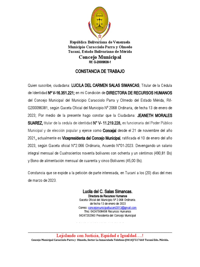 Constancia de Trabajo 2023 | PDF | Venezuela | Gobierno