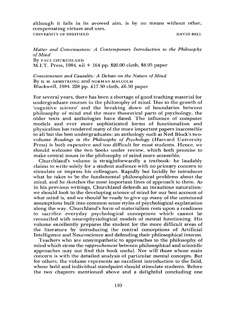 Matter and Consciousness A Contemporary | PDF | Mind | Philosophy Of Mind