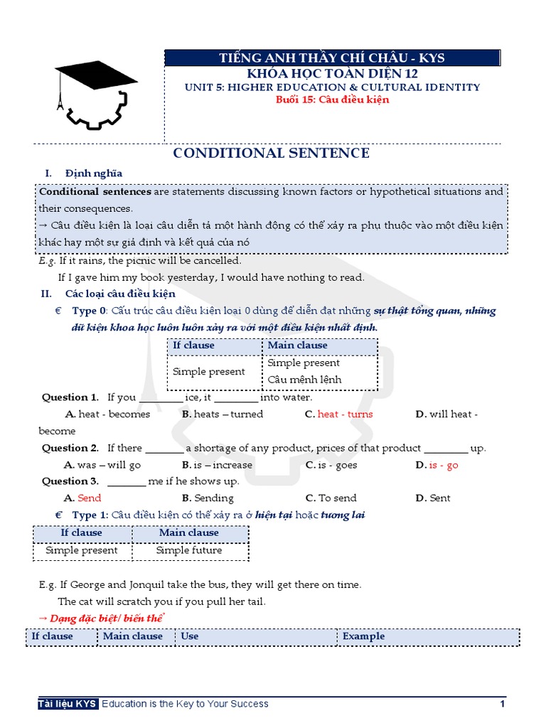 Toàn diện U5 KEY Conditional sentence | PDF