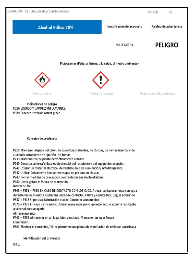 Ficha Alcohol 70% | PDF