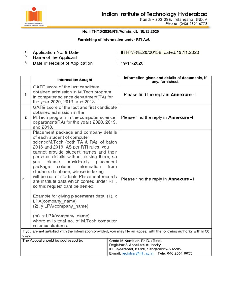 RTI - Reply | PDF | Computing | Science