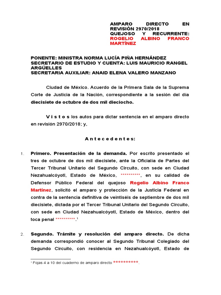 Rogelio Albino Franco Martínez: Fojas 4 A 10 Del Cuaderno de Amparo Directo | PDF | Caso de ley ...