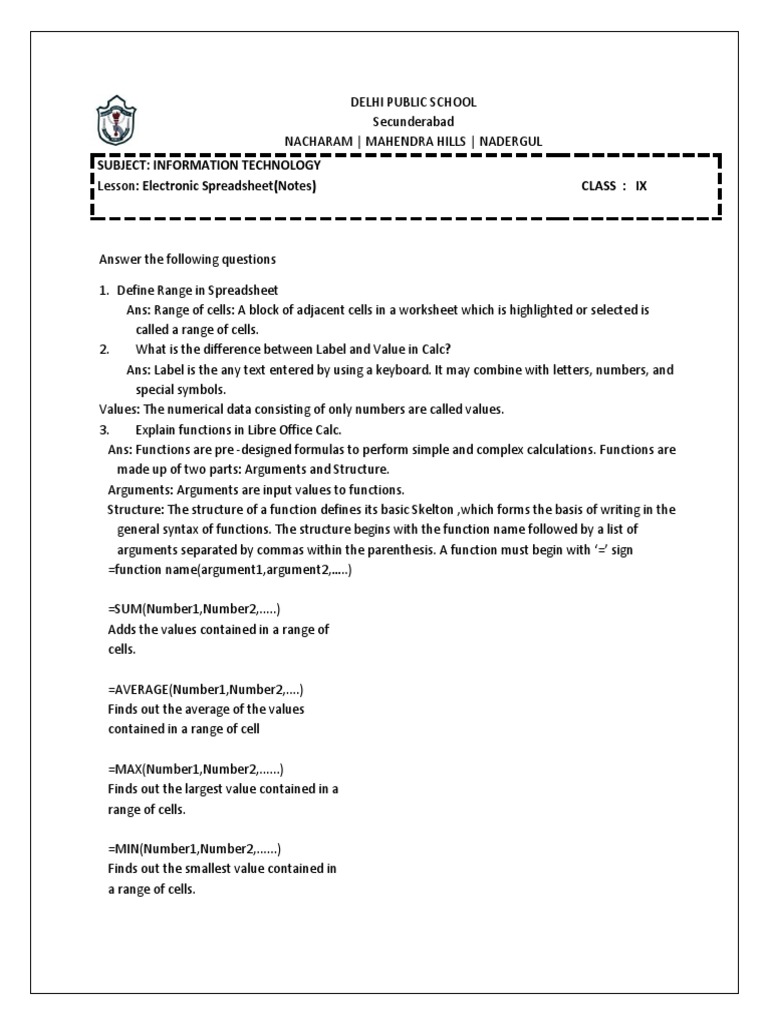 Subject: Information Technology Class: Ix | PDF | Chart | Spreadsheet