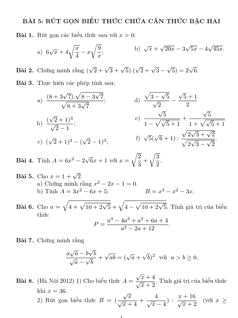 Bai 5 Rut Gon Bieu Thuc Chua Can Thuc Bac Hai | PDF