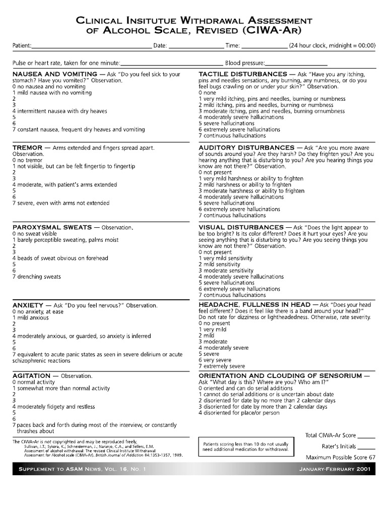 COWS alcohol withdrawal scale | PDF