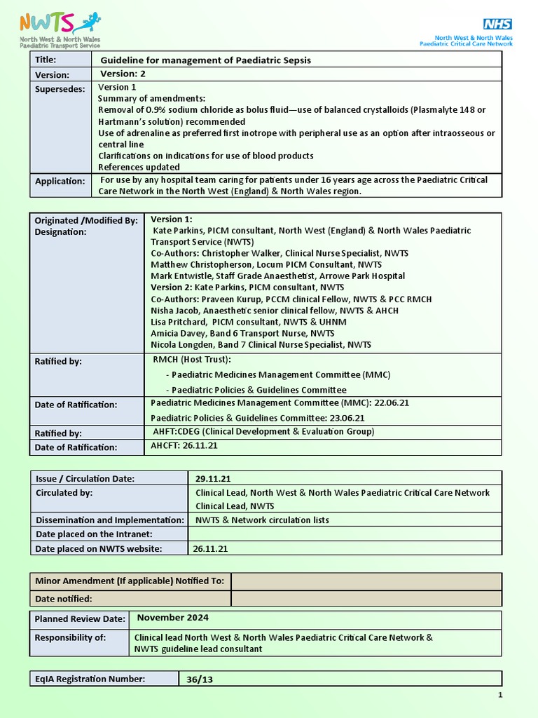 Guideline For Management of Paediatric Sepsis UK | PDF | Shock ...