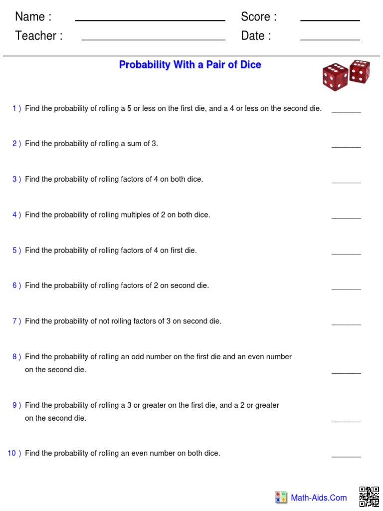 Probability Pair Dice | PDF | Dice | Probability