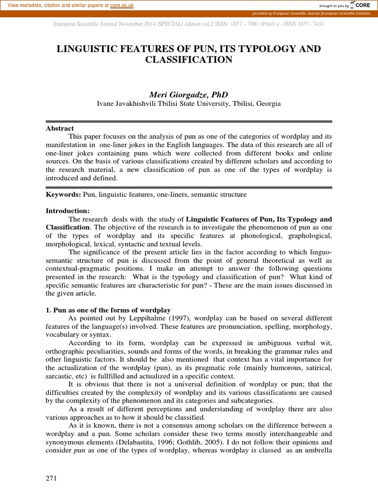 Linguistic Features of Pun, Its Typology And | PDF | Ambiguity ...