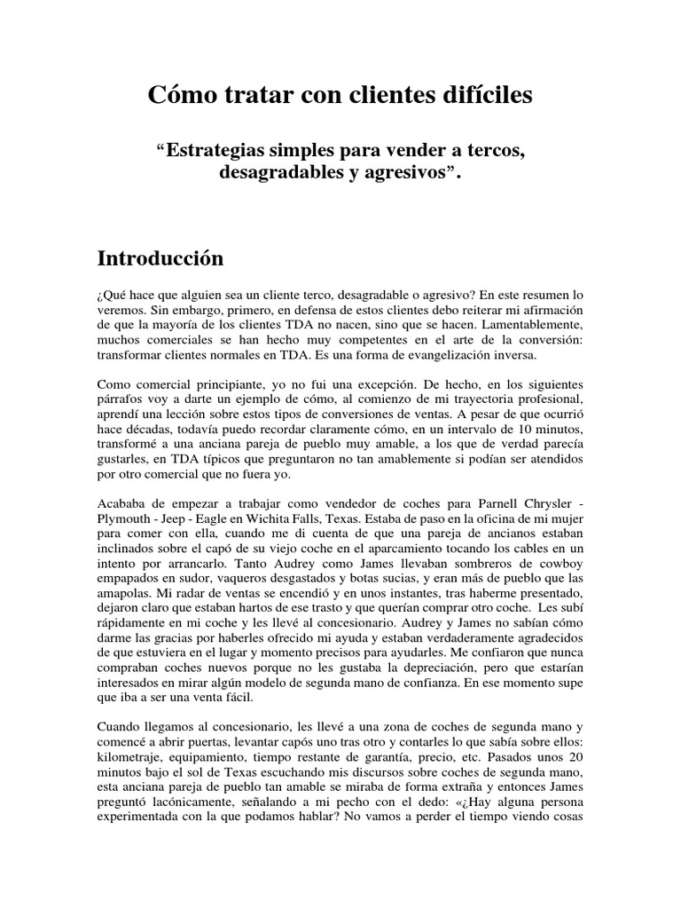 Cómo Tratar Con Clientes Difíciles Pdf Cliente Marketing