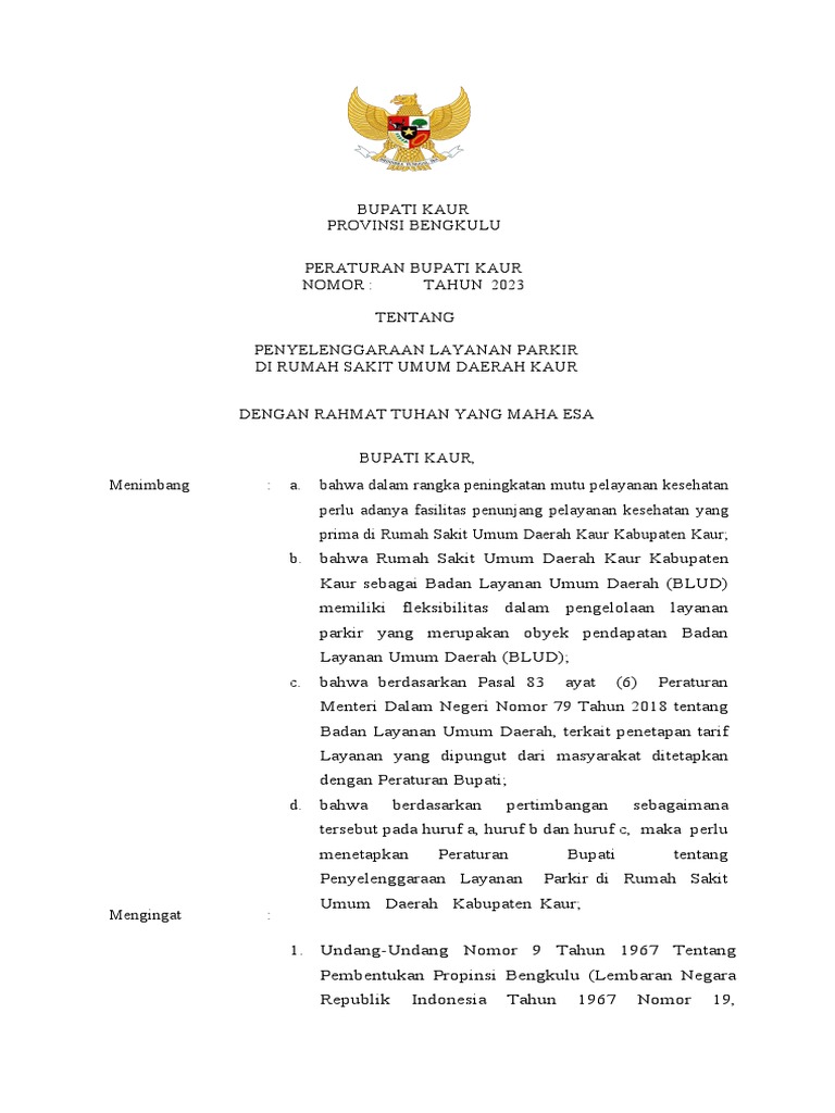 Aturan Layanan Parkir RSUD Kaur 2023 | PDF | Pengelolaan Keuangan & Uang