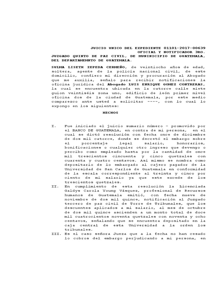 Memorial de Suspension de Embargo | Descargar gratis PDF | Guatemala | Liquidación