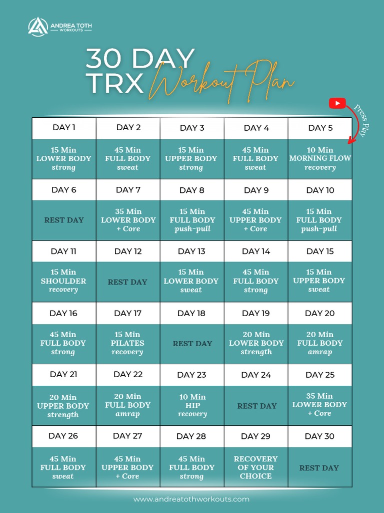 30day TRX Workout Plan - Andrea Toth Workouts - YouTube | PDF