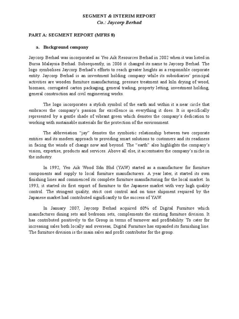 Segment & Interim Report | PDF | Financial Statement | Expense