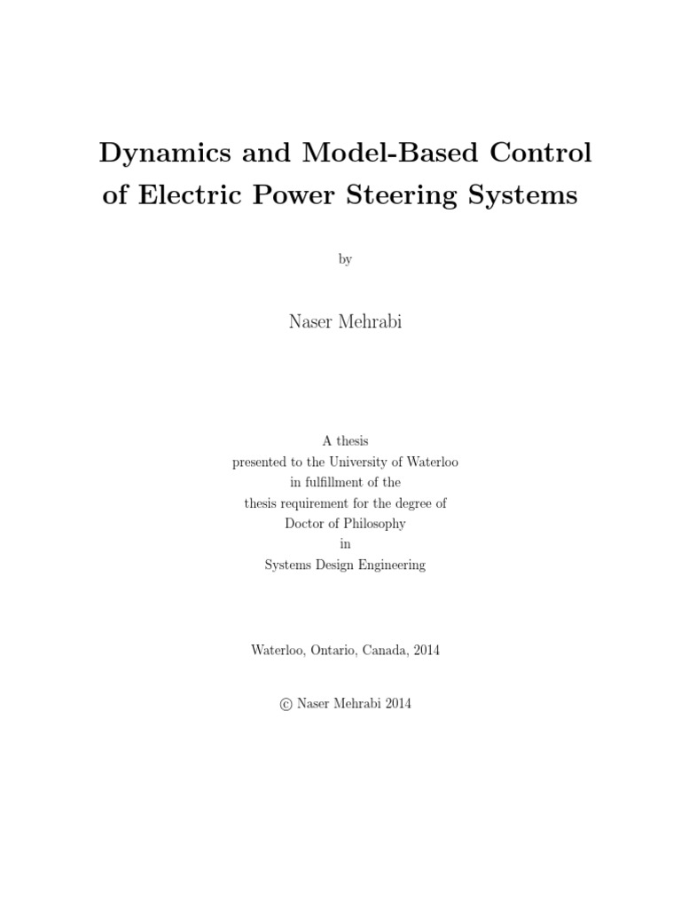 Dynamics and Model Based Control of An Electric Power Steering | PDF ... Dynamics and Model Based Control of An Electric Power Steering | PDF ...
