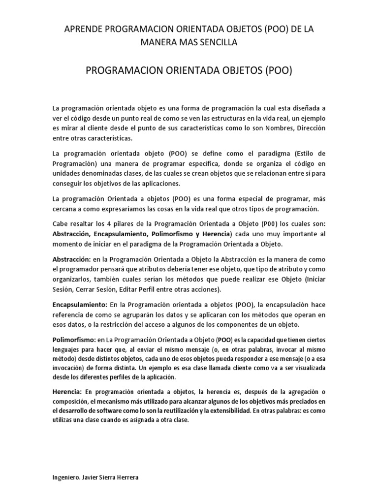 Aprende Programacion Orientada Objetos (Poo) | PDF | Objeto (informática) | Programación ...