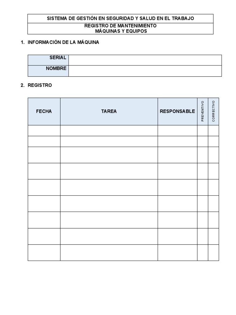 Registro de Mantenimiento de Máquinas y Equipos | PDF