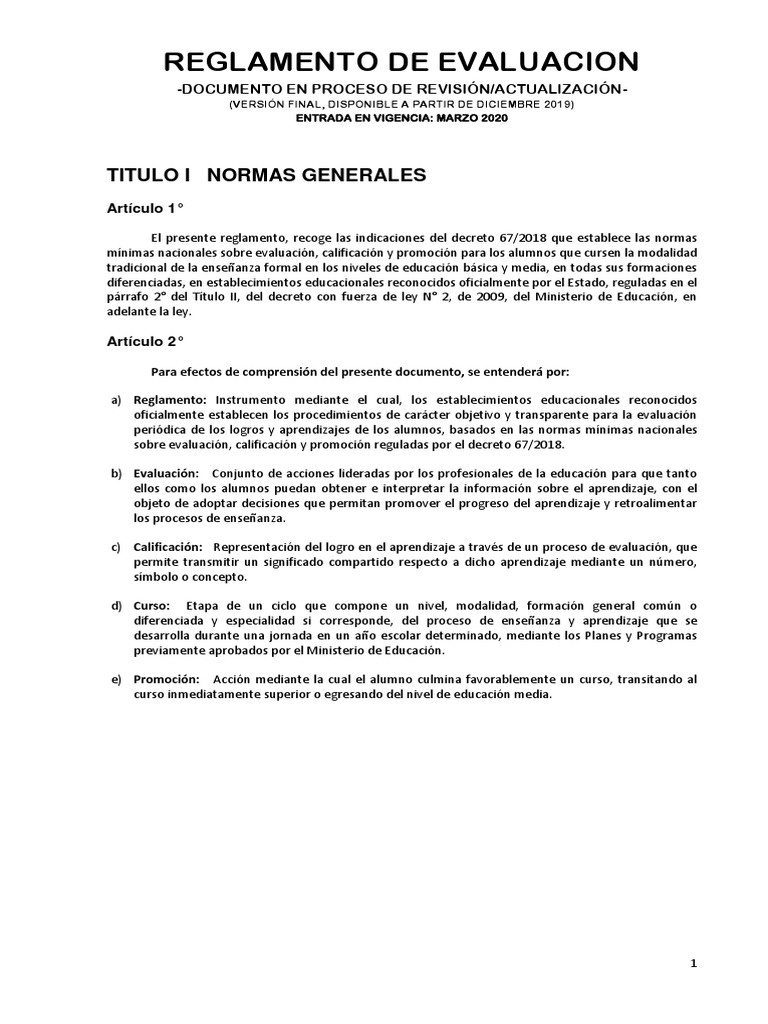 Reglamento de Evaluacion 9194 | PDF | Evaluación | Aprendizaje