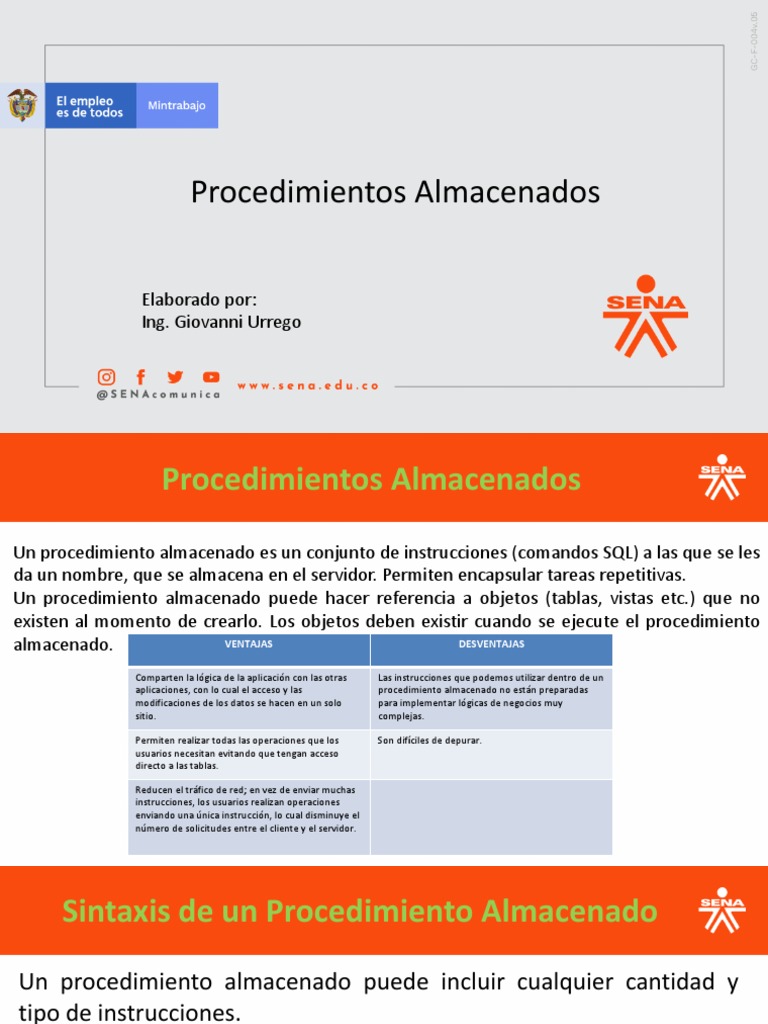 04_06_MATERIAL_Procedimientos almacenados | PDF | SQL | Datos de ...
