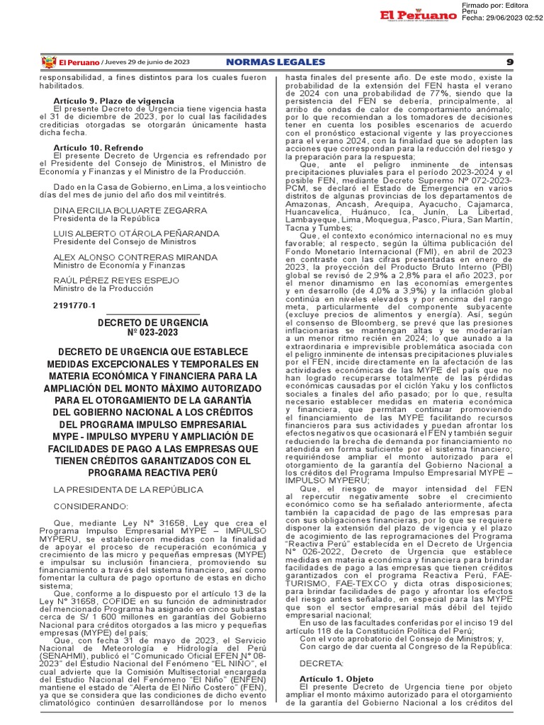 Decreto de Urgencia 023-2023 2191770-2 | PDF | Perú | Pequeñas y medianas empresas