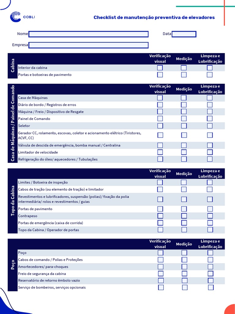 Checklist de Manutenção Preventiva de Elevadores | PDF | Bens ...