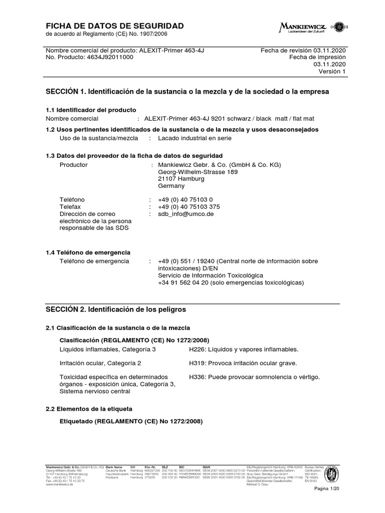 Ficha de Datos de Seguridad: SECCIÓN 1. Identificación de La Sustancia ...