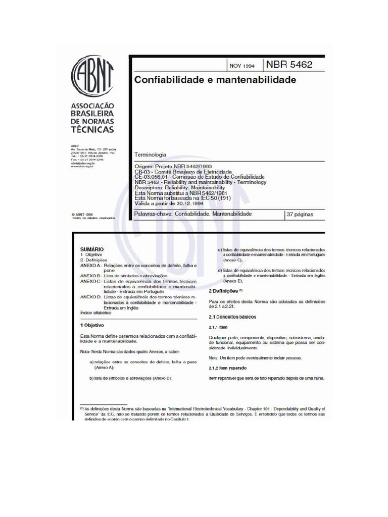 Abnt NBR 5462 - 1994 | PDF