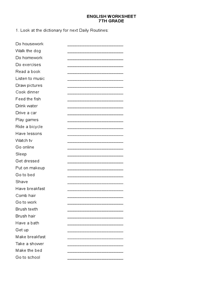 ENGLISH WORKSHEET 7th | PDF