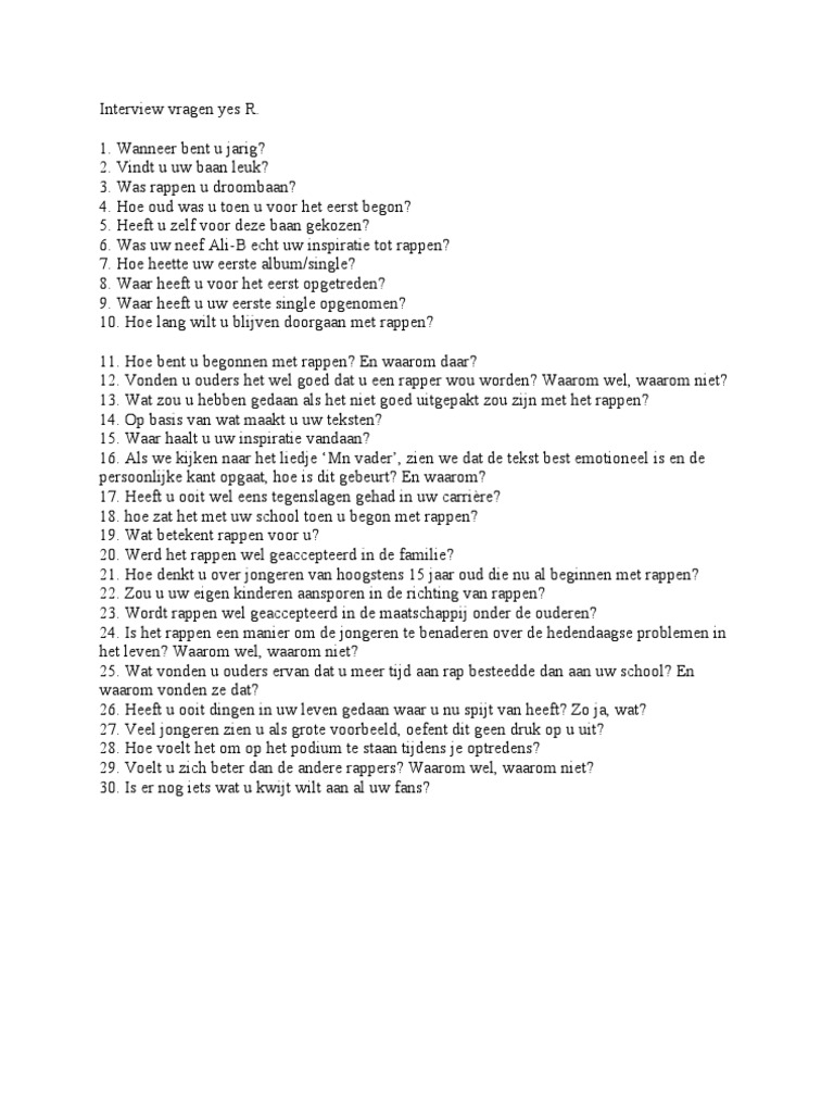 Interview Vragen 20 Open Vragen & 10 Gesloten Vragen | PDF